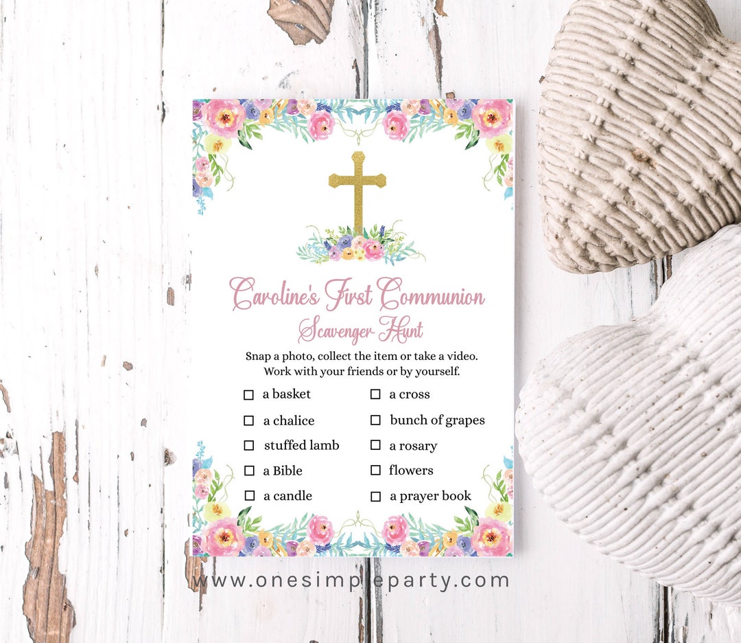 EDITABLE Floral First Communion Scavenger Hunt - First Holy Communion ...