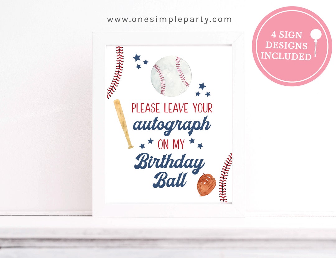 Please Autograph My Birthday Ball Sign Set - Baseball Party Sign ...
