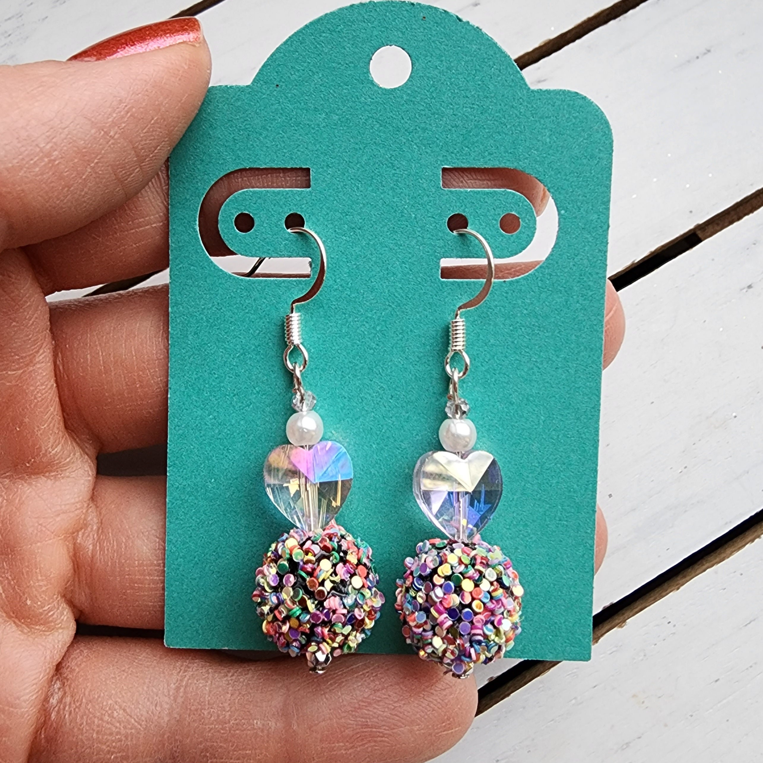 Funfetti Heart Multicolored Sparkly Earrings Valentine's Galentine's ...