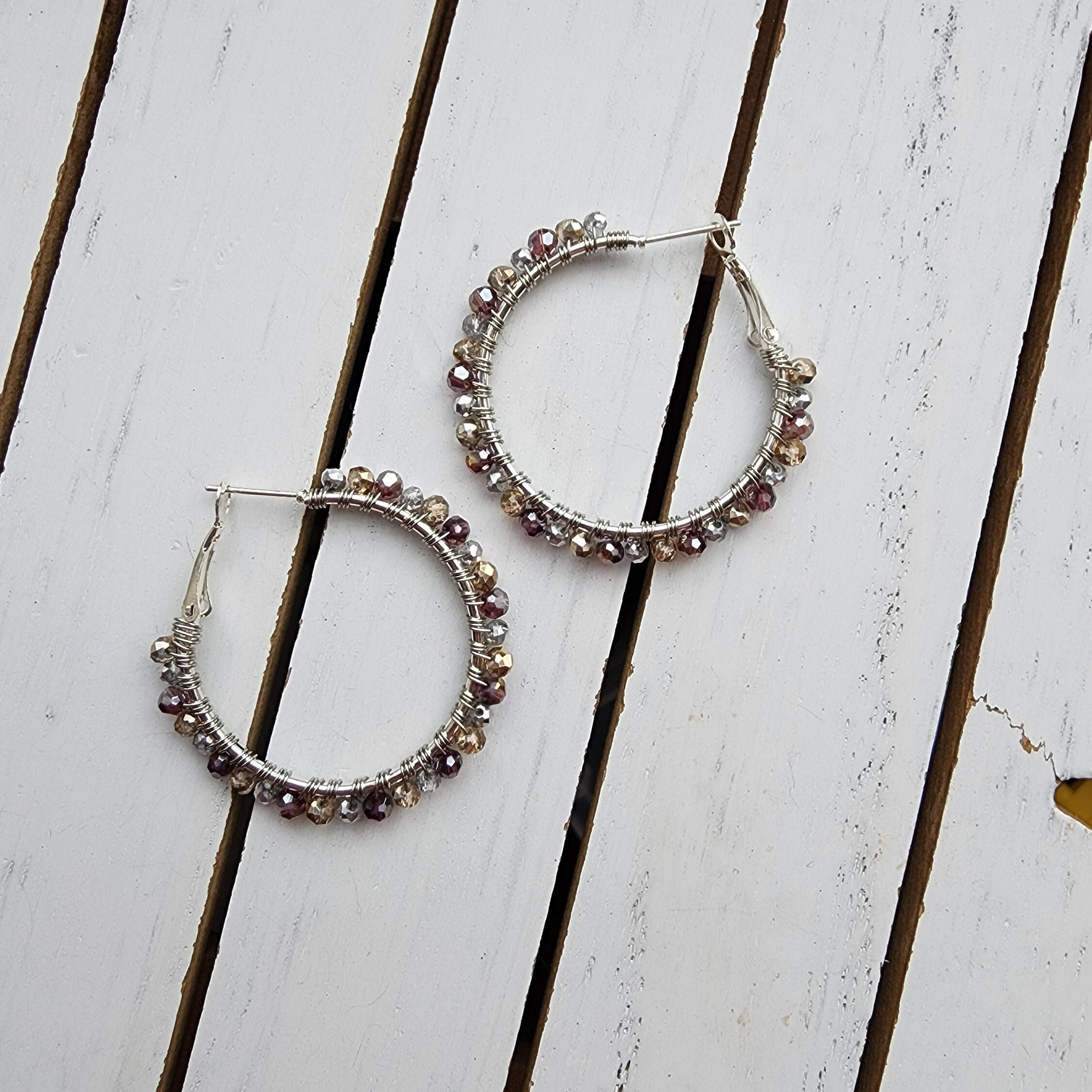 Wire Wrapped Hoops-choose Your Colorway Embellished Beaded Hoops - Etsy