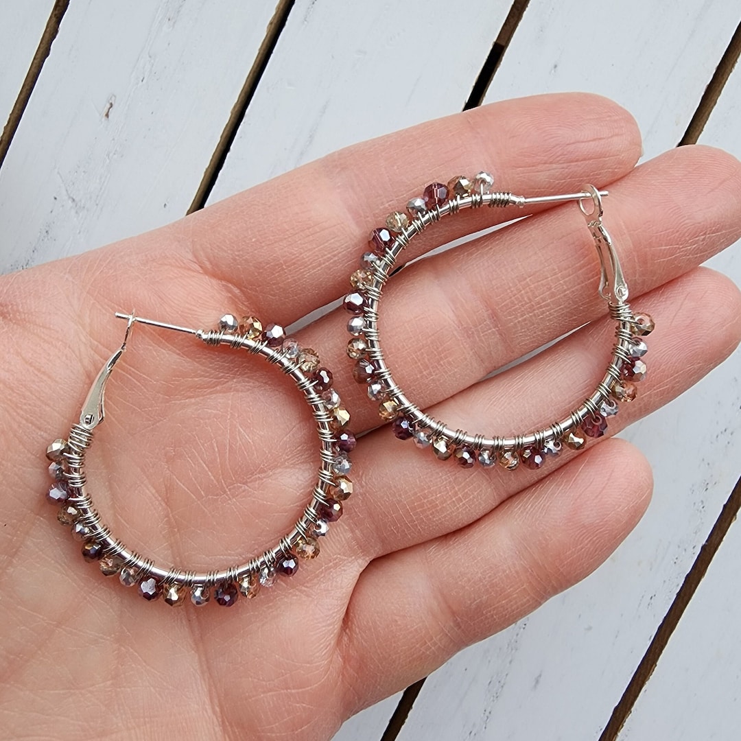 Wire Wrapped Hoops-choose Your Colorway Embellished Beaded Hoops - Etsy