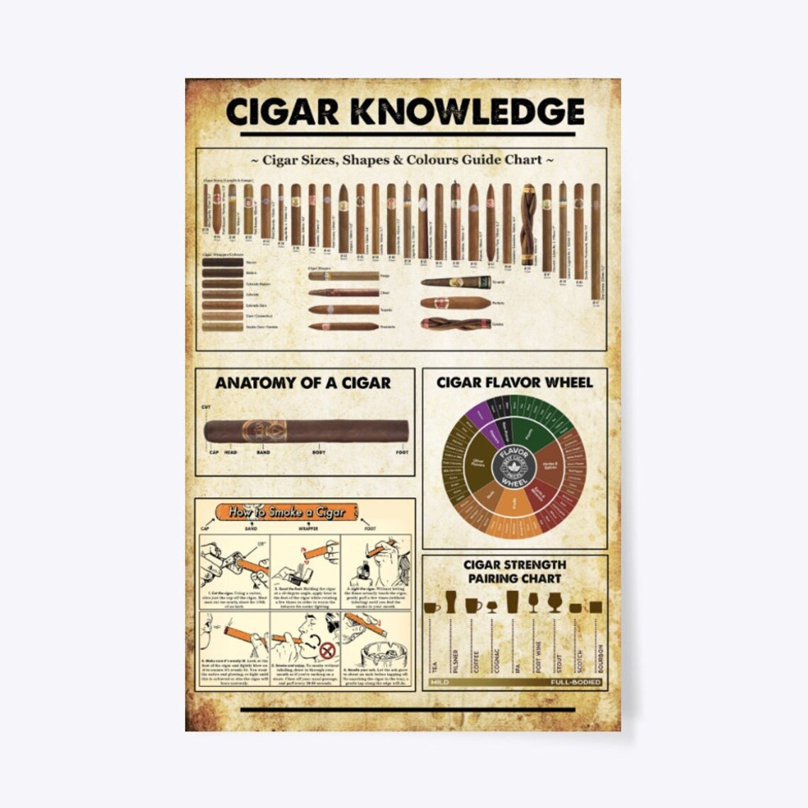 Cigar Knowledge Poster Art Print Cigar Guide Chart Poster | Etsy