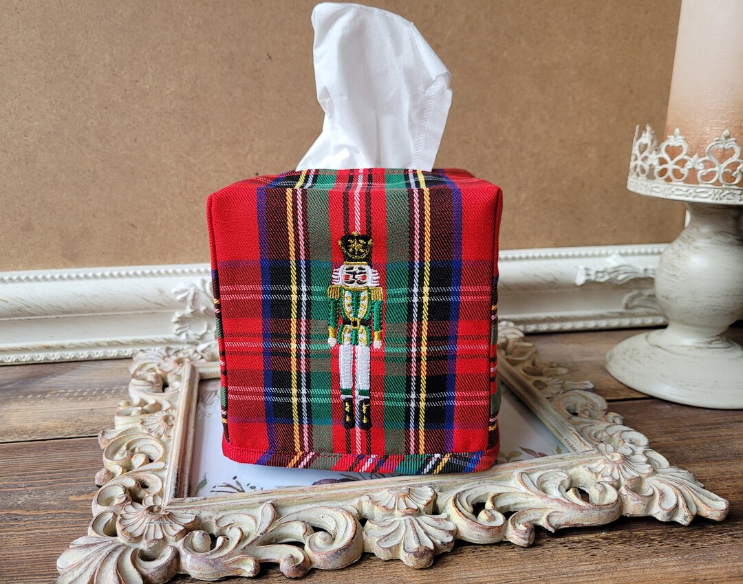 NUTCRACKER Plaid Tissue Box Cover, Fabric Tissue Box Cover, Christmas ...