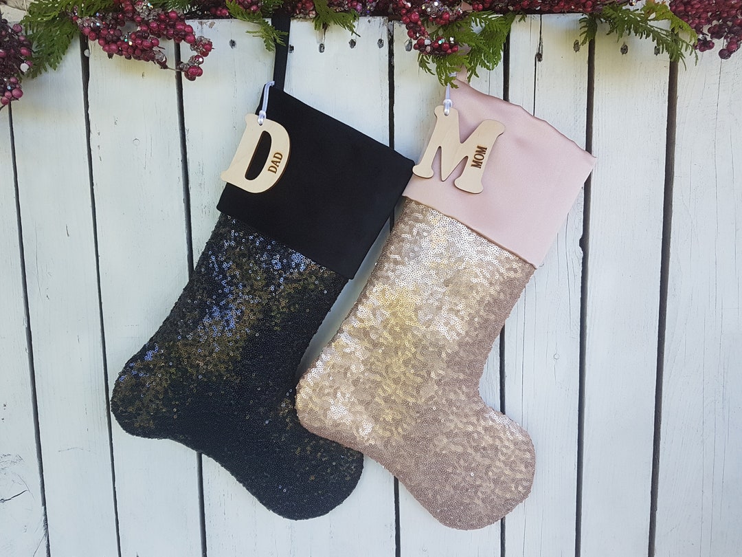 Rose Gold and Black Christmas Stockings, Black Christmas Stockings ...