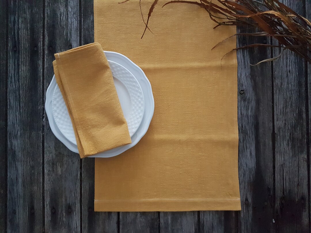 Mustard Table Runner, Linen Table Runner, Nettle Linen Table Cloth ...