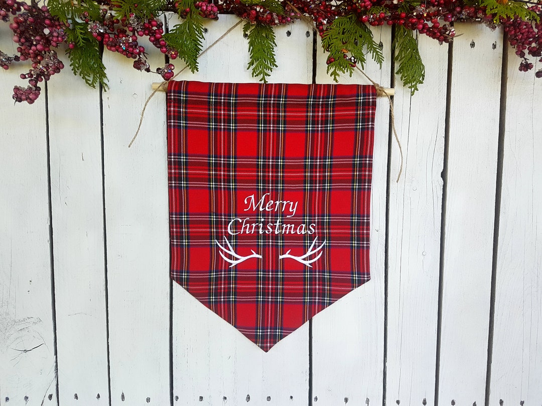 Plaid Christmas Banner, Plaid Christmas Flag, Merry Christmas Banner ...