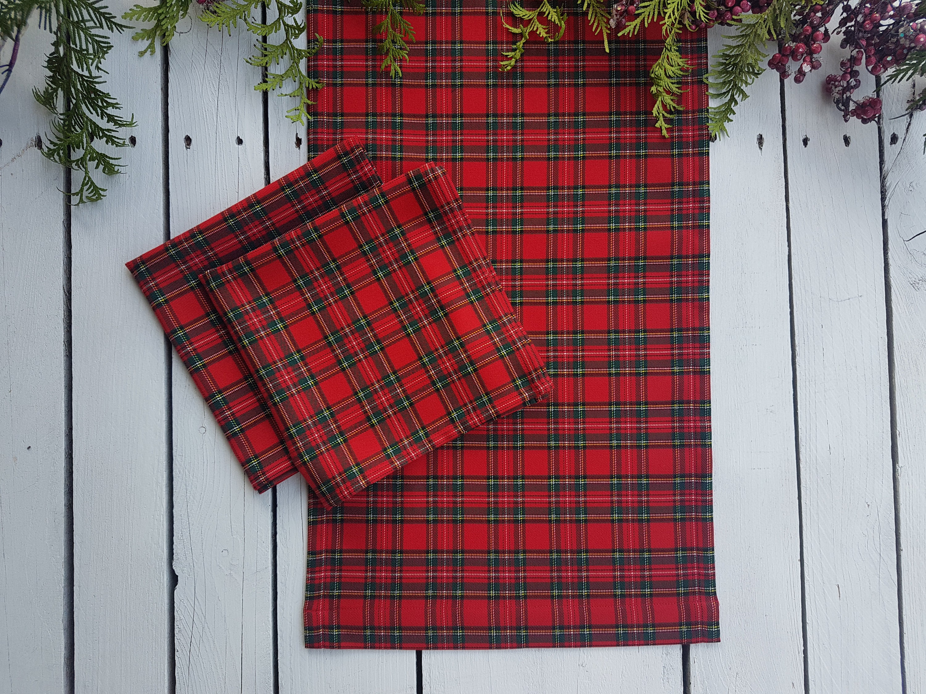 Red Plaid Table Runner Plaid Tartan Check Red blue | Etsy