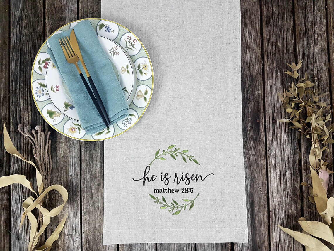 HE IS RISEN Table Runner, Easter Table Runner, Linen Table Runner ...