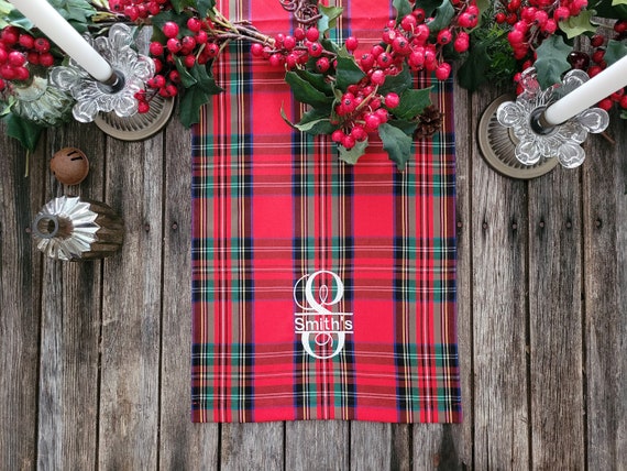 Monogrammed Royal Stewart Table Runner Embroidered Christmas - Etsy
