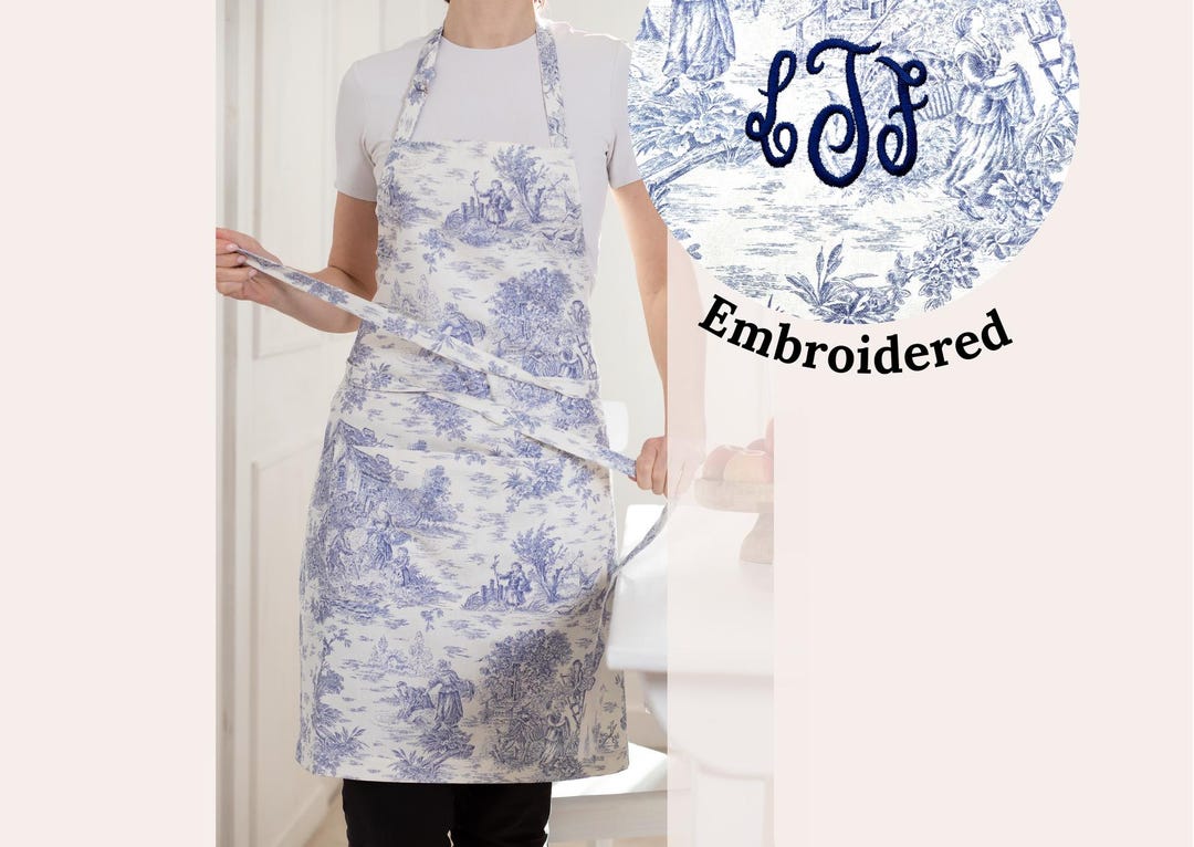 Blue Toile Apron, Kitchen Apron, French Toile Apron, Blue, Red, Kitchen ...