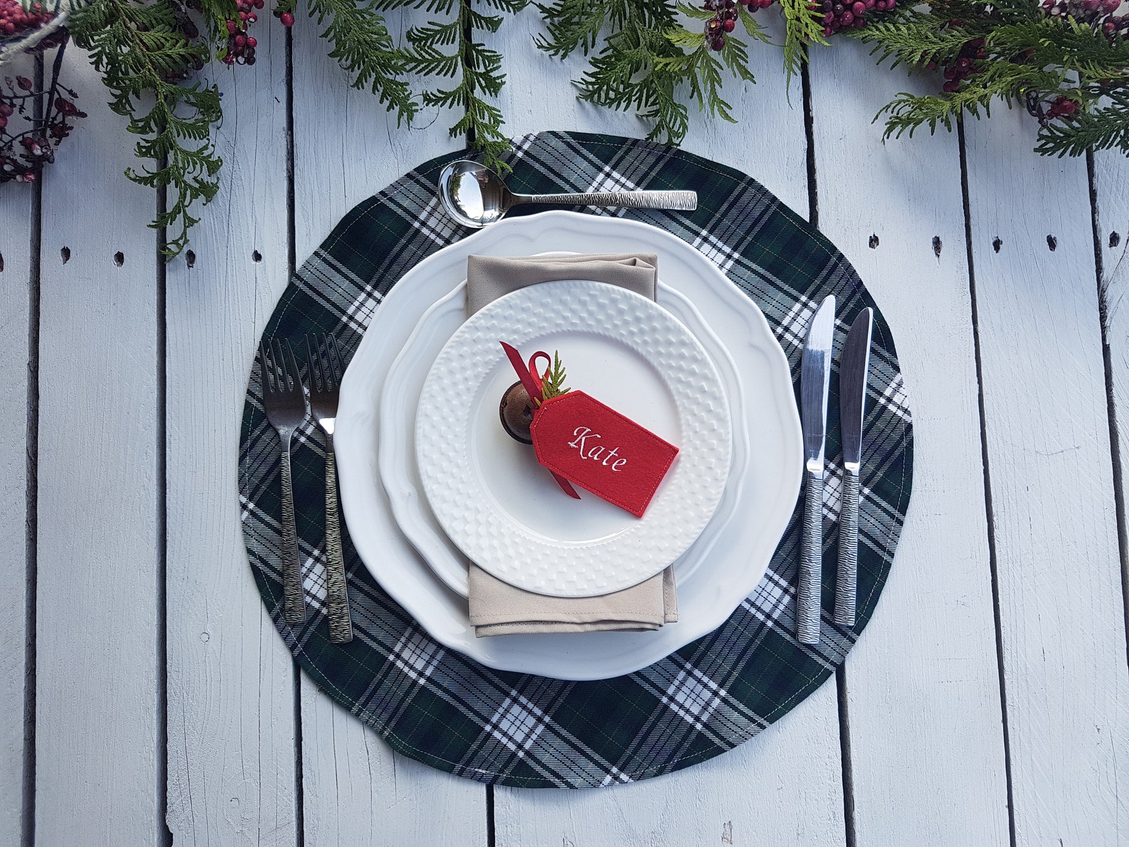Plaid Place Mats Green and White Plaid Placemats Xmas Place - Etsy