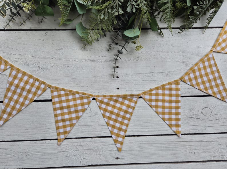 Oker Gingham Bunting, Mustard Bunting, Yellow Gingham Bunting, Checked ...