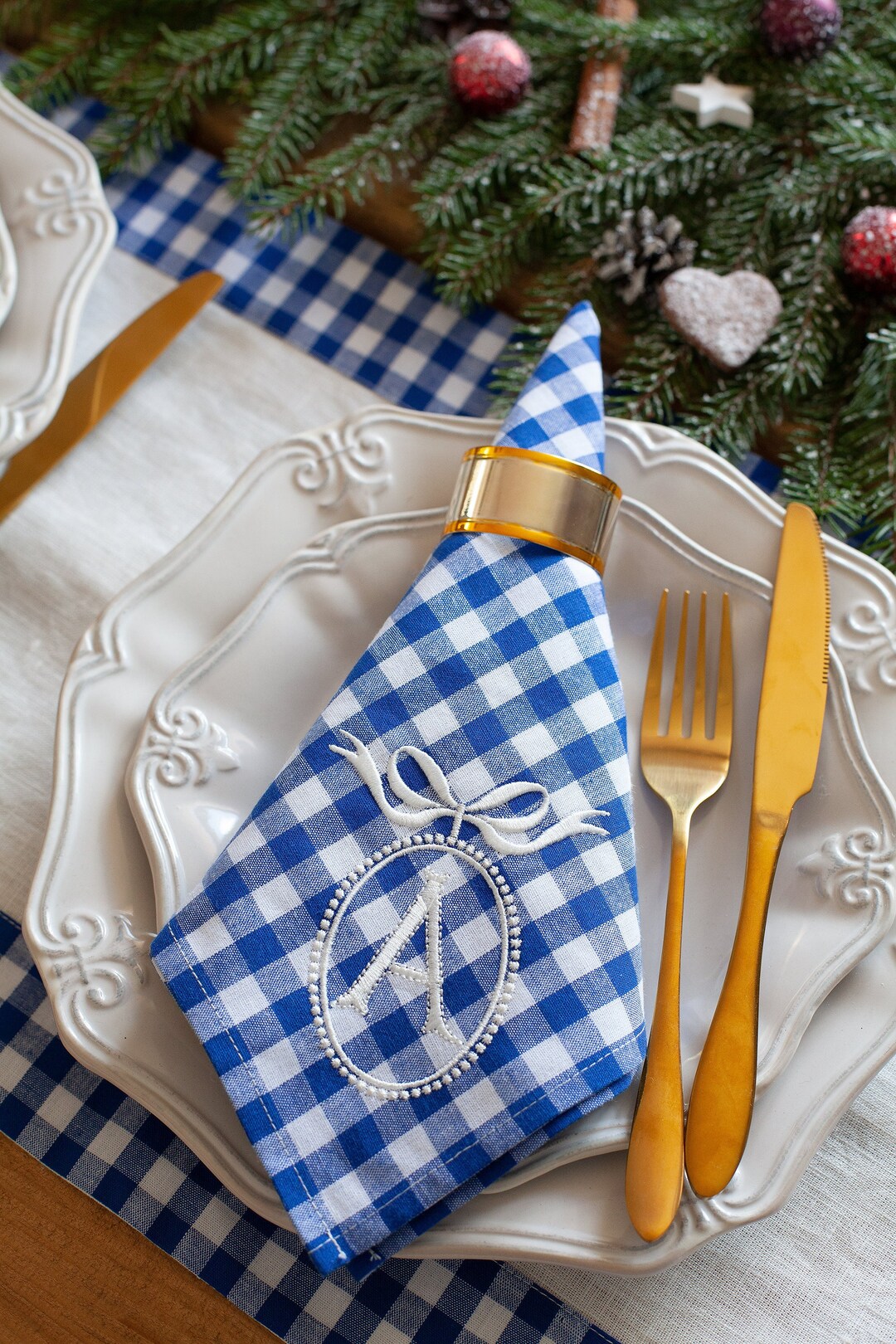 Personalized Blue Gingham Napkins, Christmas Napkins, Chinoicery ...