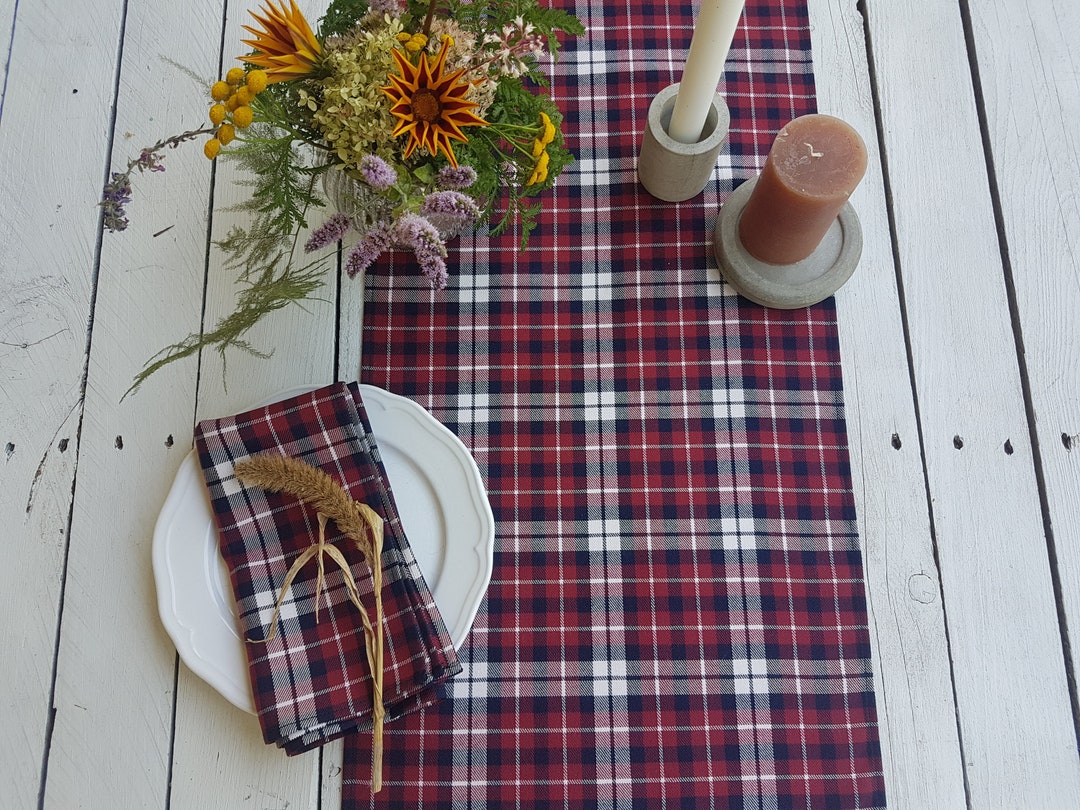 Autumn Shades Plaid Table Runner, Orang Plaid Table Runner, Gray Plaid ...