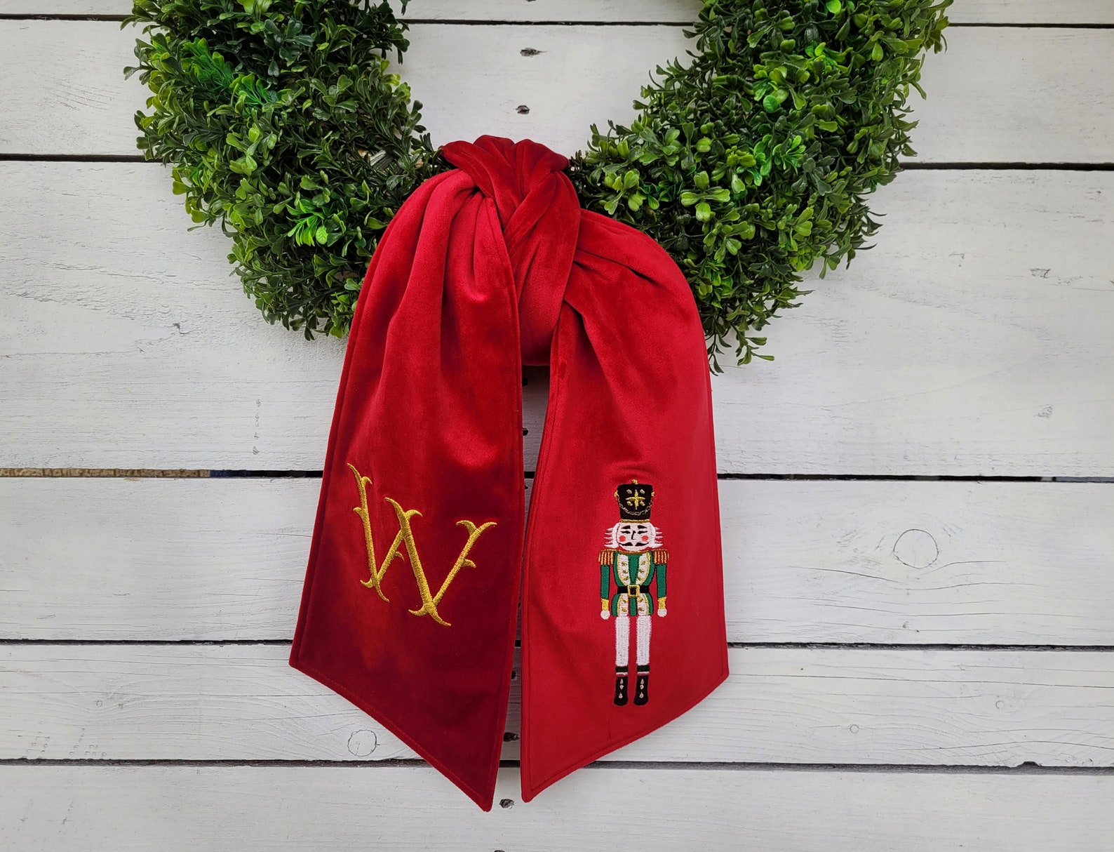 Velvet Nutcracker Wreath Sash, Christmas Tree Door Wreath Sash, Red ...