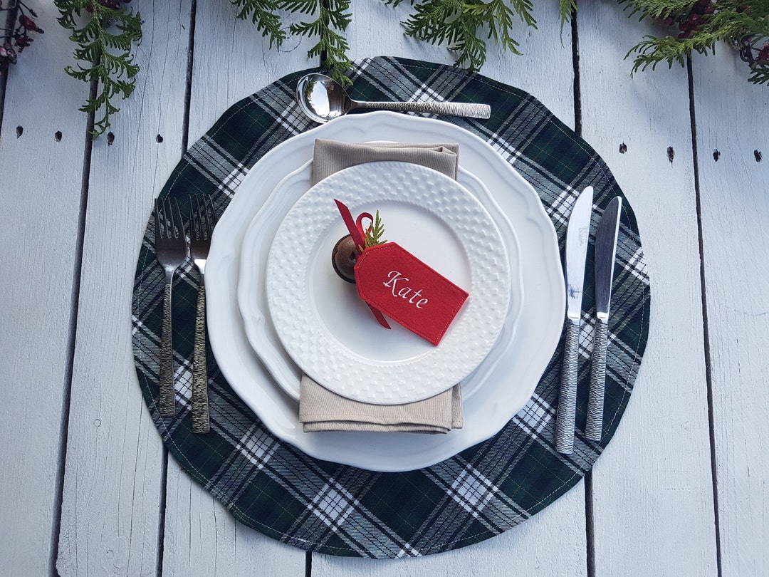 Plaid Place Mats, Green and White Plaid Placemats, Xmas Place Mats ...