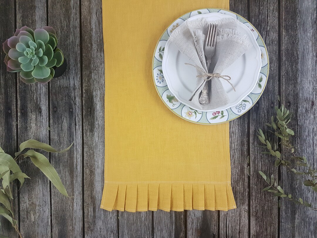 Mustard Table Runner, Linen Table Runner, Nettle Linen Table Cloth ...