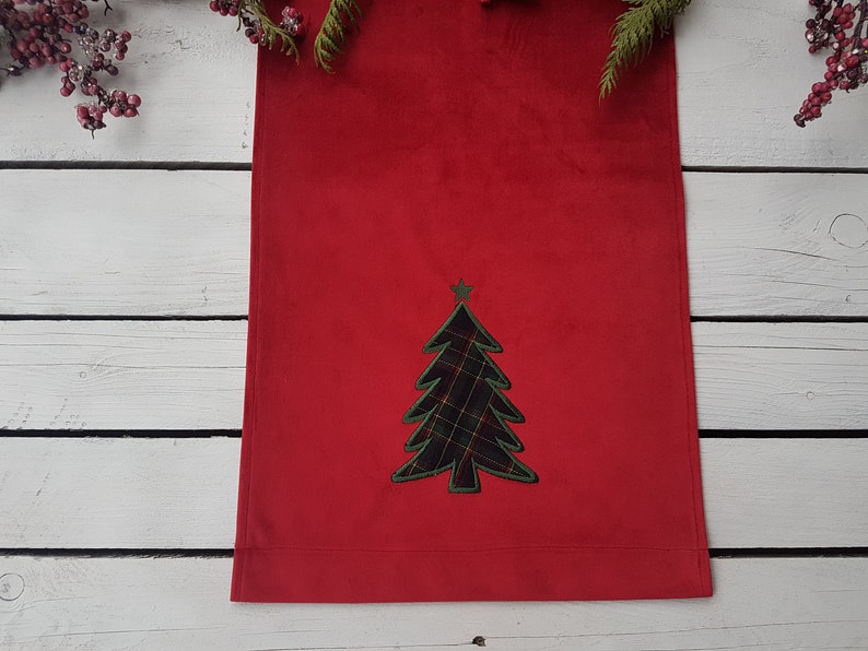 Red velvet table runner vine red table runner with christmas | Etsy