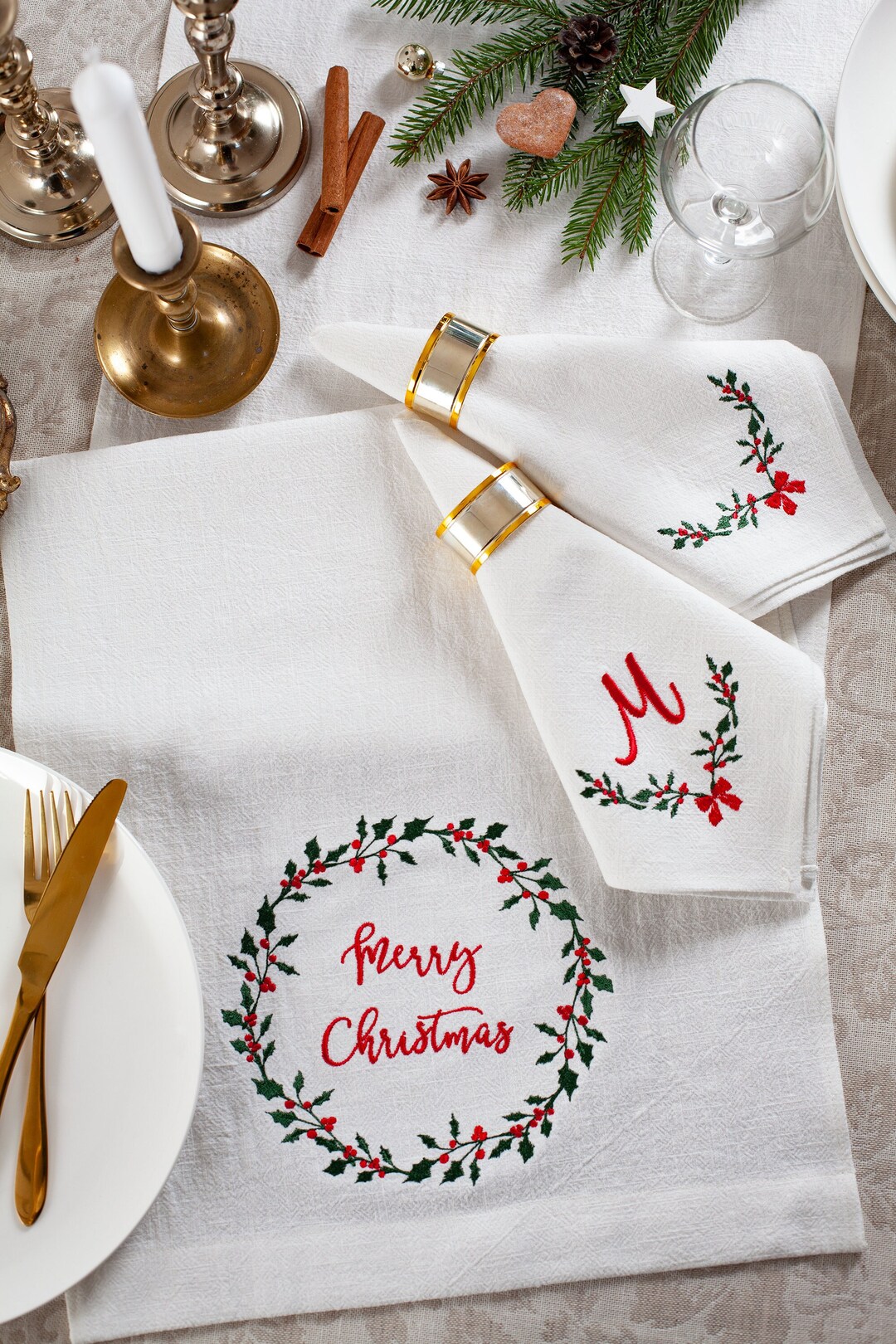 Holly Collection Linen Table Runner, Natural Linen Table Runner, Holly ...