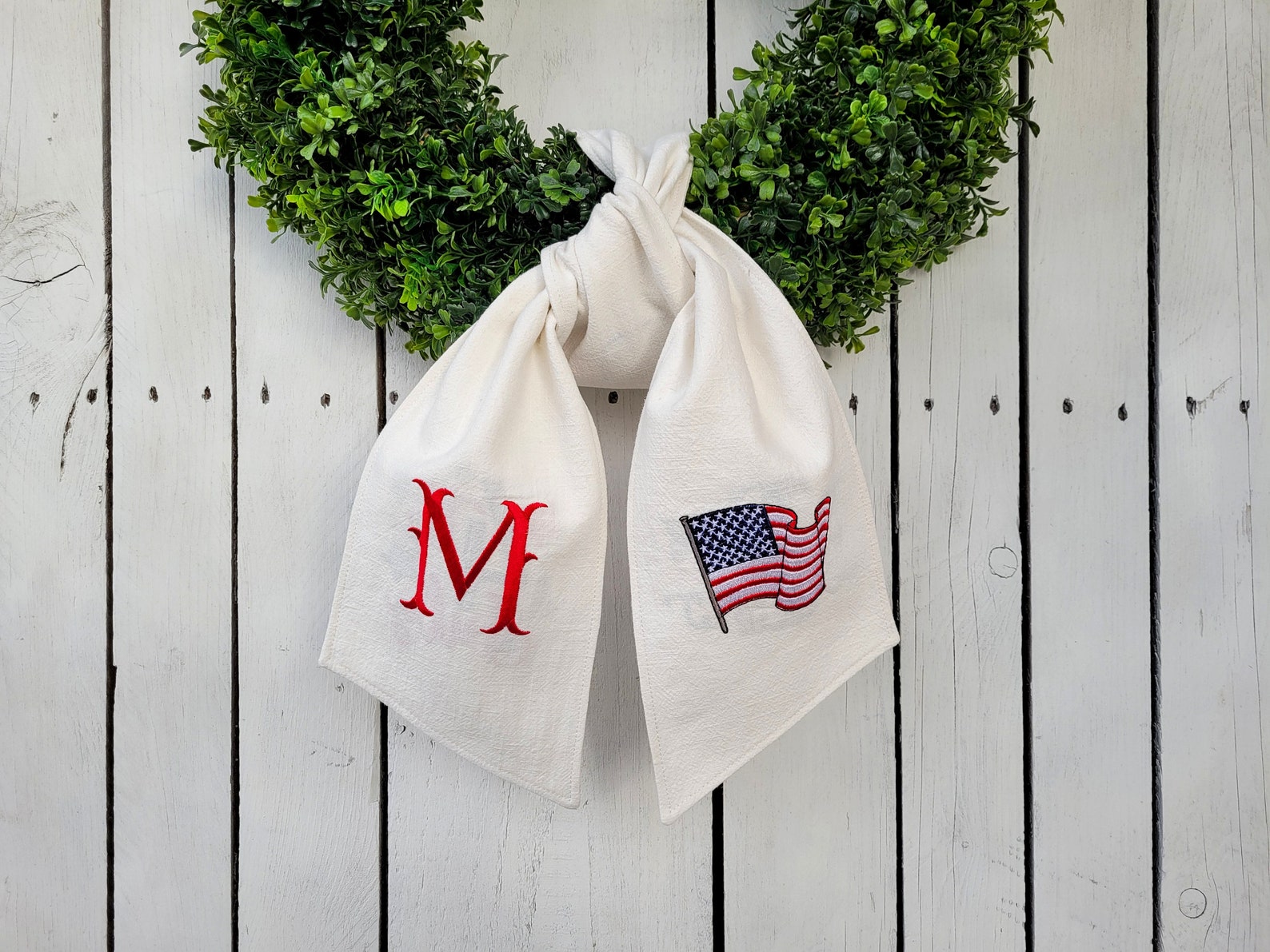 Monogramed American Flag Wreath Sash, Door Wreath Sash, Personalized ...