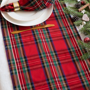 Red Stewart Table Runner, Red Plaid Table Runner With Ivory Trim - Etsy