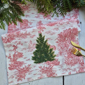 Toile Christmas Table Runner, Red Toile Christmas Runner - Etsy