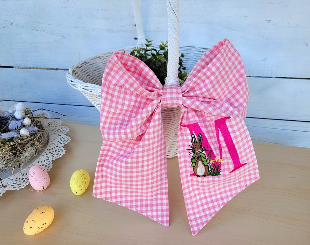 Pink Gingham Easter Basket Sash, Easter Wreath Sash, Pink Basket Sash ...