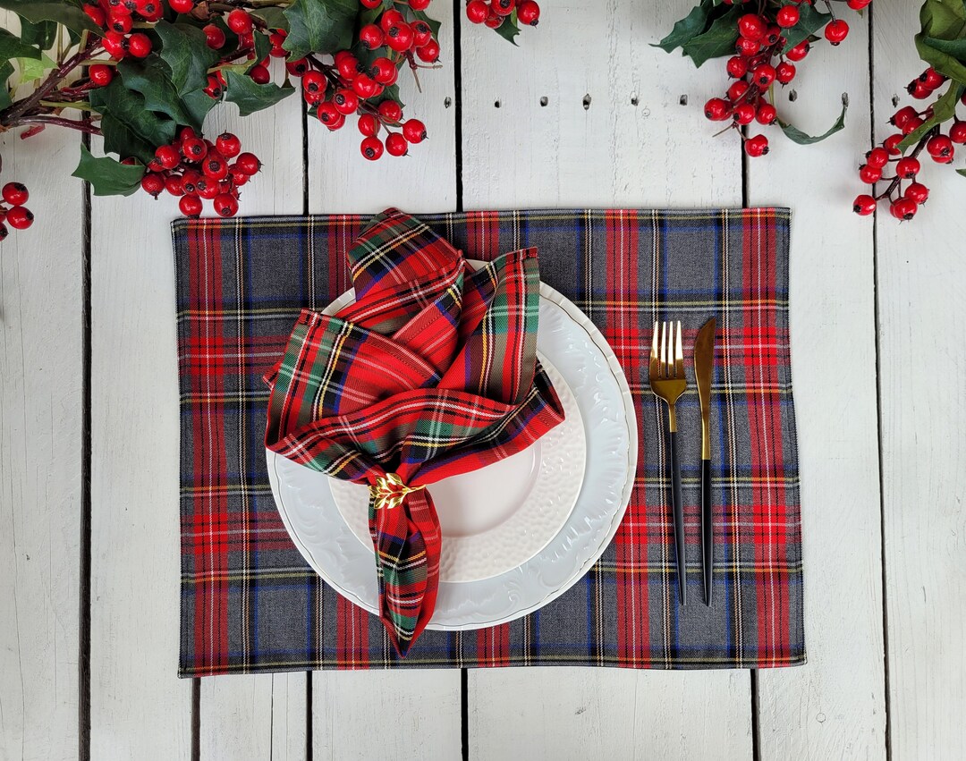 Plaid Place Mats, Gray Plaid Place Mats, Rectangular Placemats. Place ...