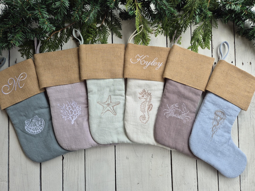 Coastal Christmas Stockings, Marine Life Christmas Stockings,pure Linen ...