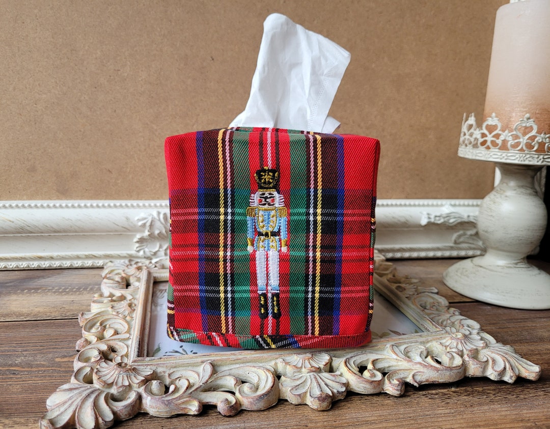NUTCRACKER Plaid Tissue Box Cover, Fabric Tissue Box Cover, Christmas ...