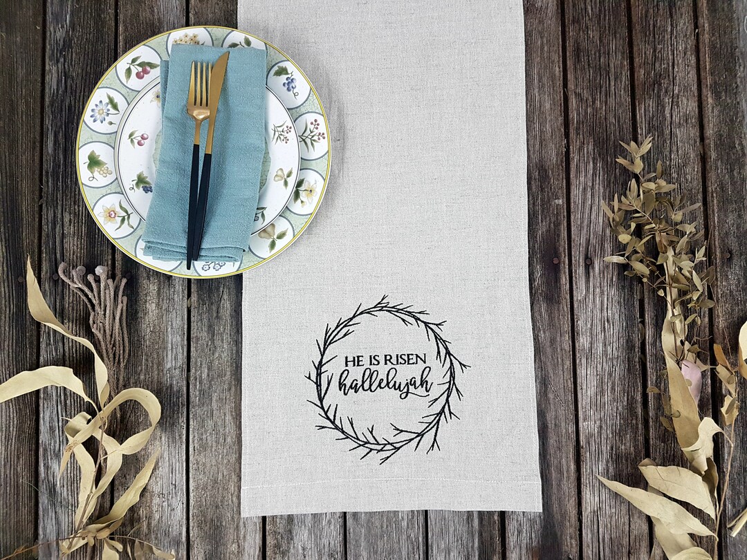 HE IS RISEN Table Runner, Easter Table Runner, Linen Table Runner ...