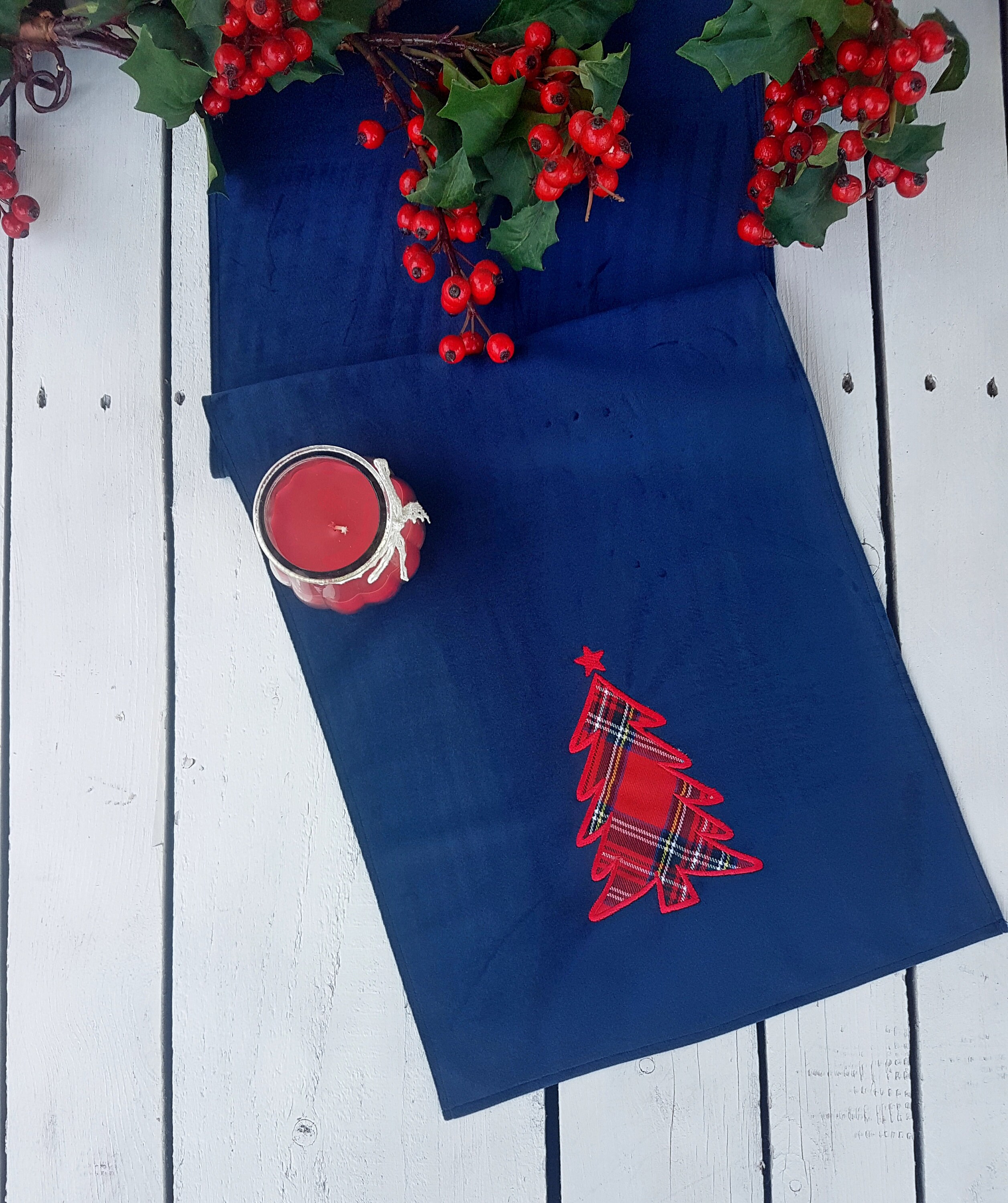 Red velvet table runner vine red table runner with christmas | Etsy