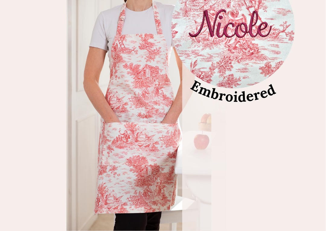 Toile De Jouy Apron, Kitchen Apron, French Toile Apron, Blue, Red ...