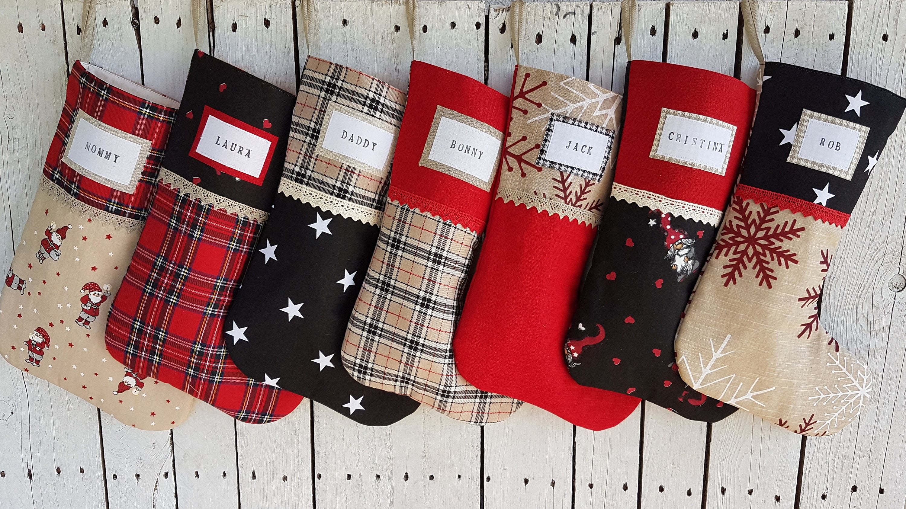 Family Christmas stockings fun kids stockings black | Etsy