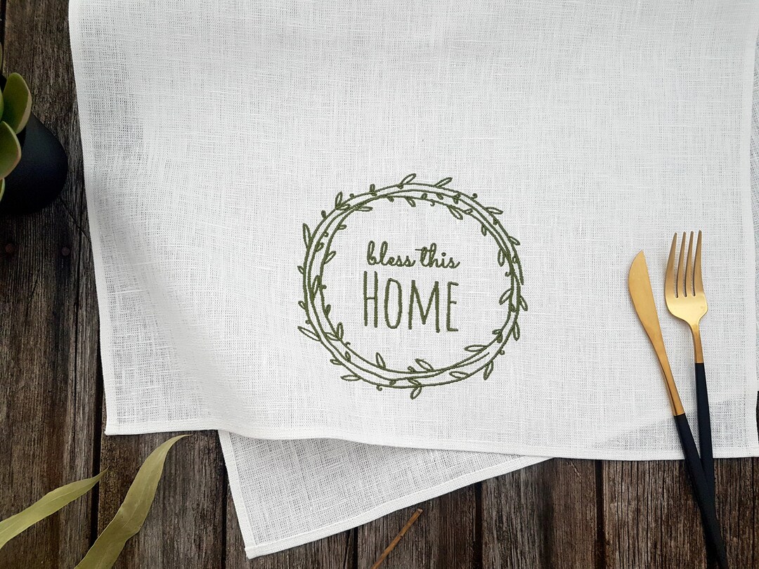 BLESS THIS HOME Linen Towel, Quote Towels, Embroidered Linen Towel, - Etsy