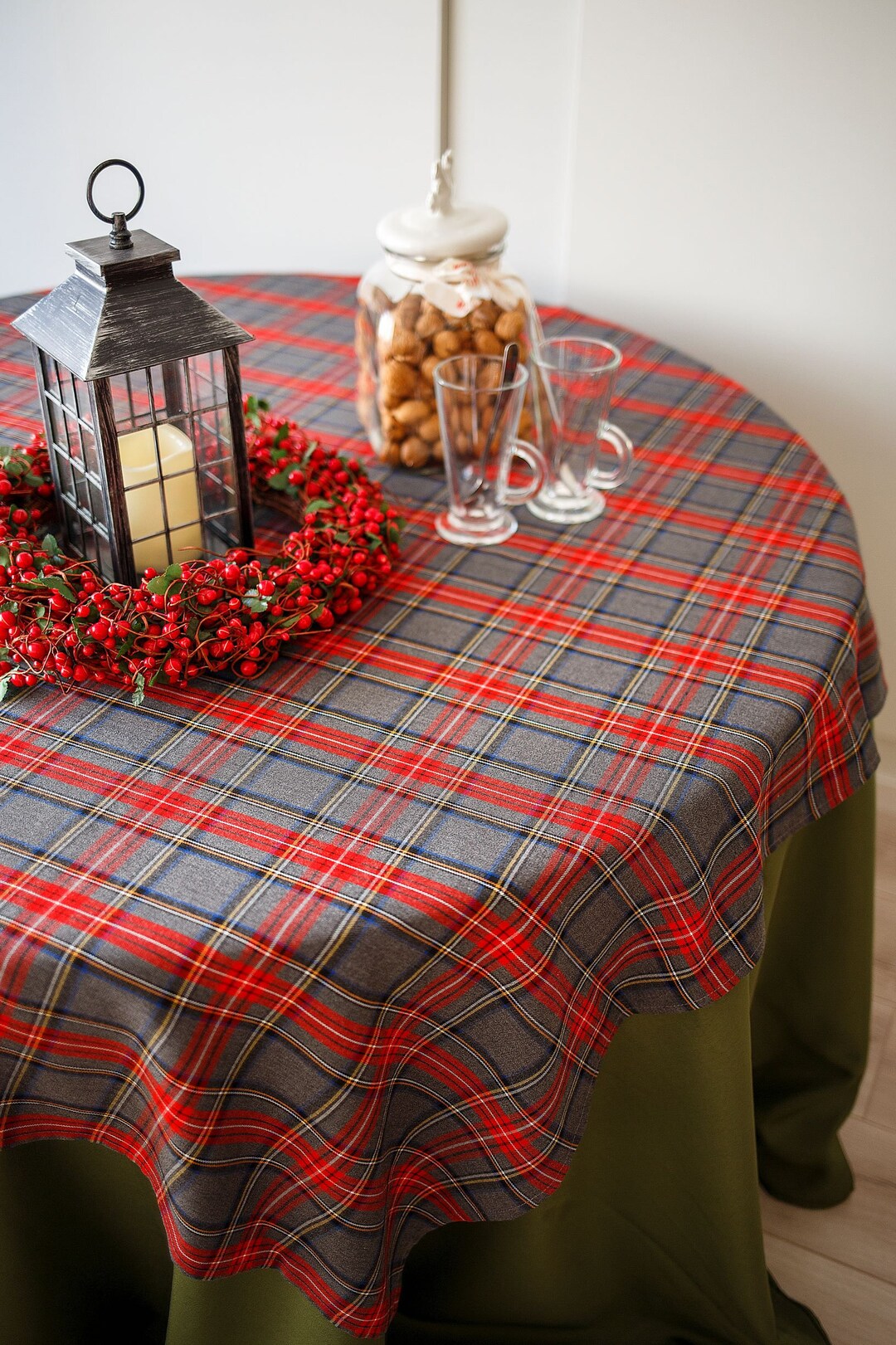 Plaid Tablecloth, Christmas Tablecloth - Plaid , Tartan, Check, Gray ...