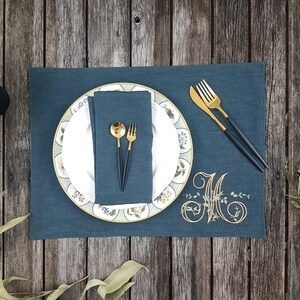 Monogramed Linen Placemat, Personalized Placemats, Embroidered Place ...