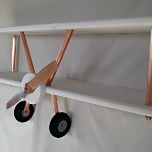 LARGE White Airplane Shelf, Biplane Shelf, White and Copper Airplane ...