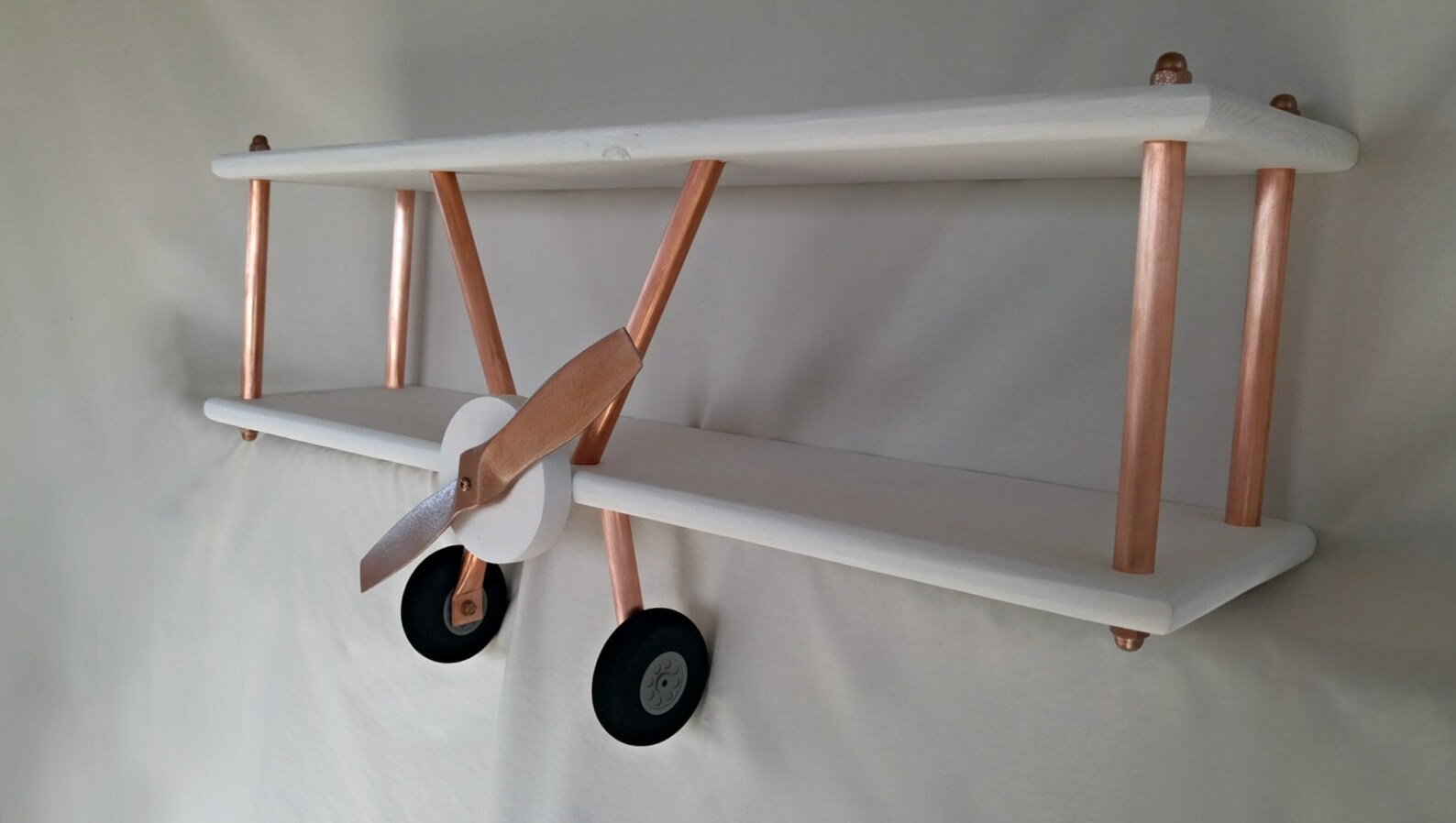 LARGE White Airplane Shelf, Biplane Shelf, White and Copper Airplane ...