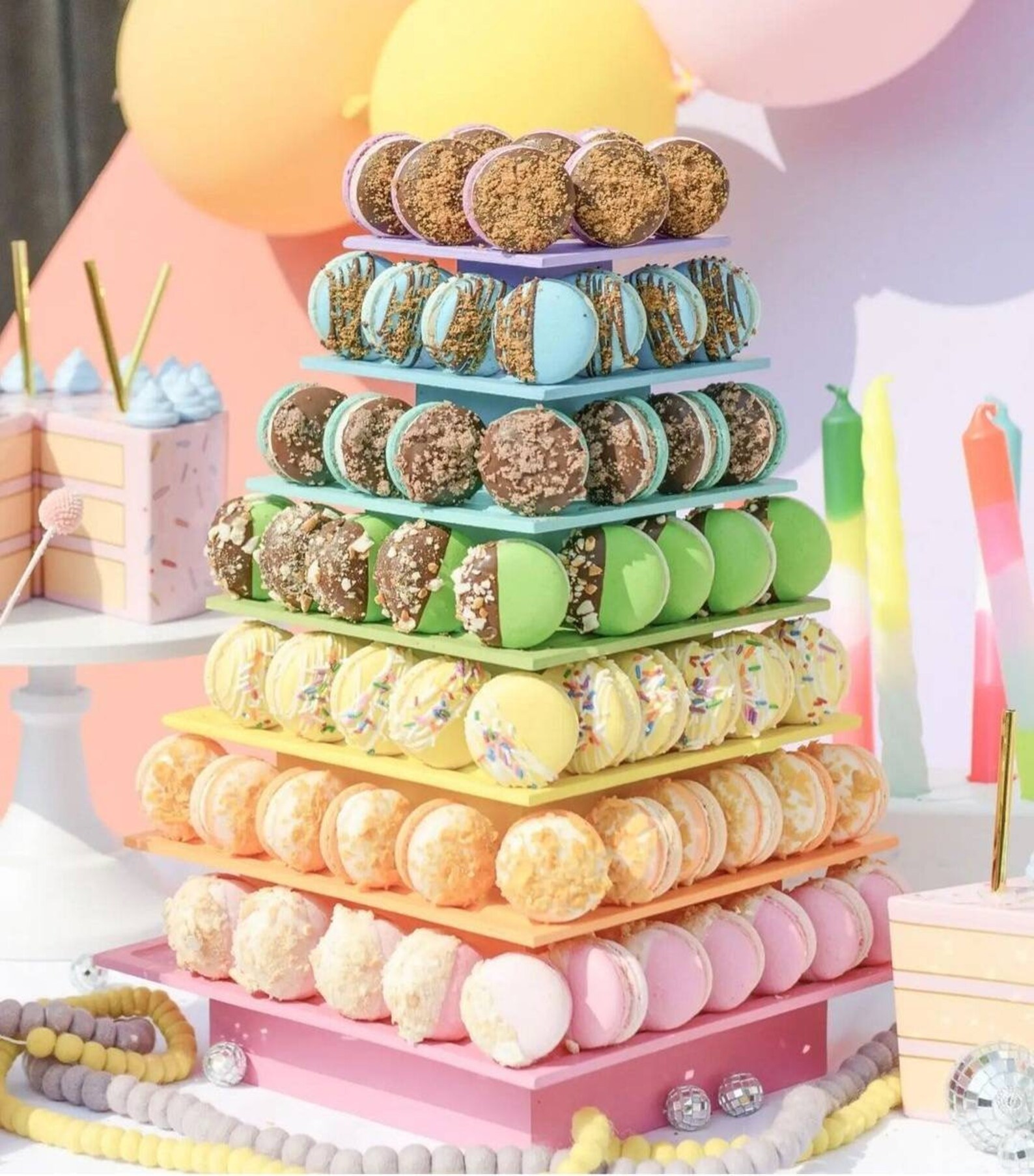Square Macaron Tower 5 Tier 7 Tier Rainbow Tower Macaroon | Etsy