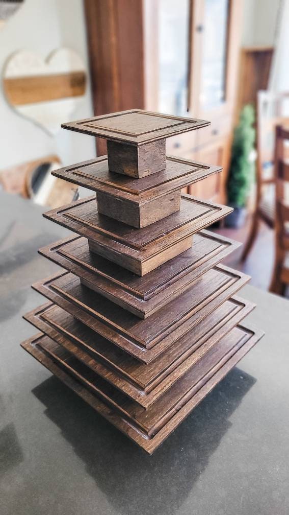 Square Macaron Tower 5 Tier 7 Tier Dark Stain Tower - Etsy