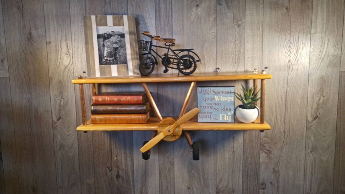 LARGE Cedar Airplane Shelf, Cedar Wood Airplane Shelf, Airplane Decor ...