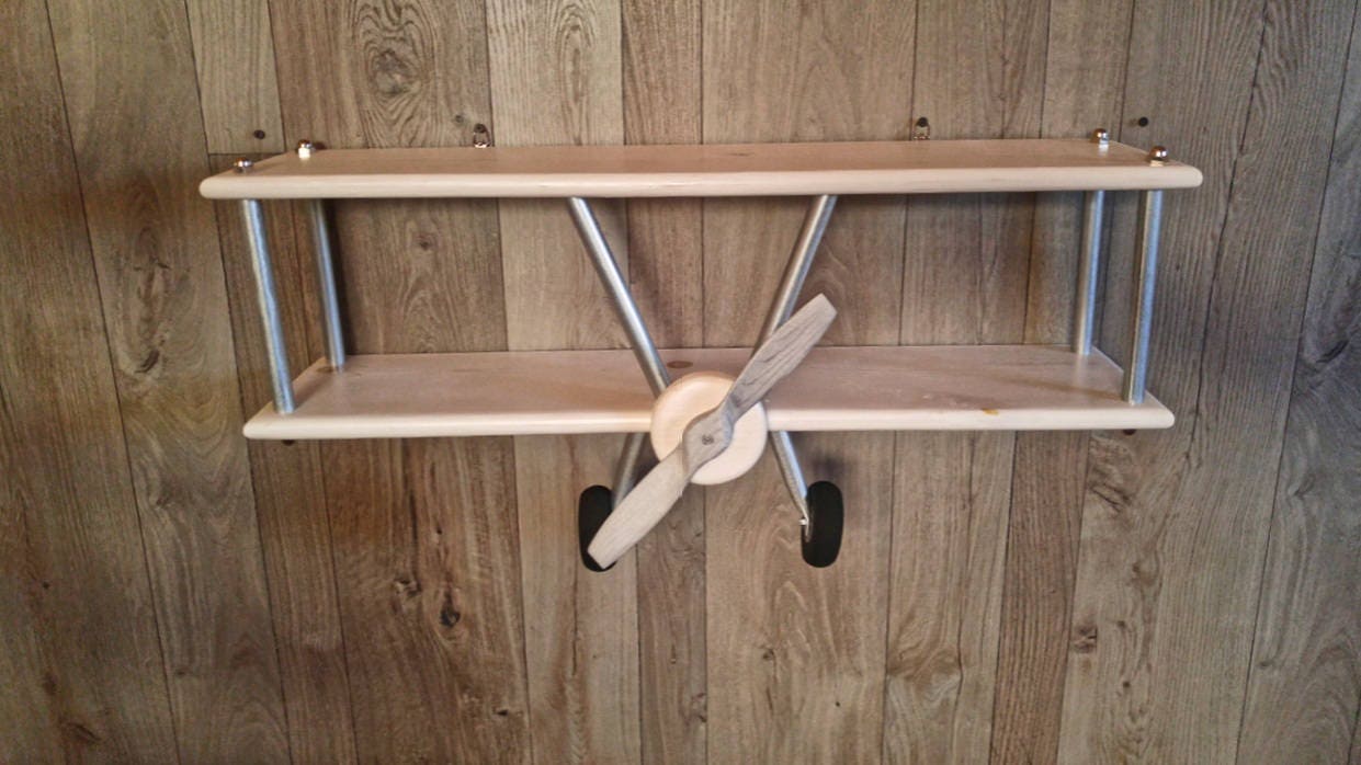 LARGE White Airplane Shelf, Biplane Shelf, White and Copper Airplane ...