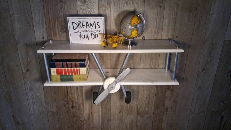 LARGE White Airplane Shelf, Biplane Shelf, White and Copper Airplane ...