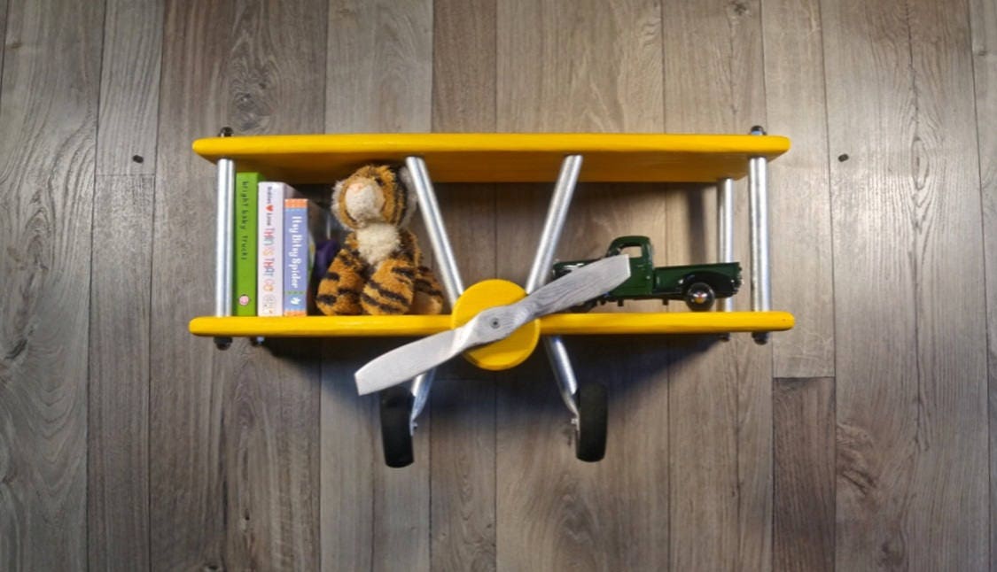 MEDIUM Airplane Shelf, Biplane Shelf, Yellow Airplane Shelf, Airplane ...