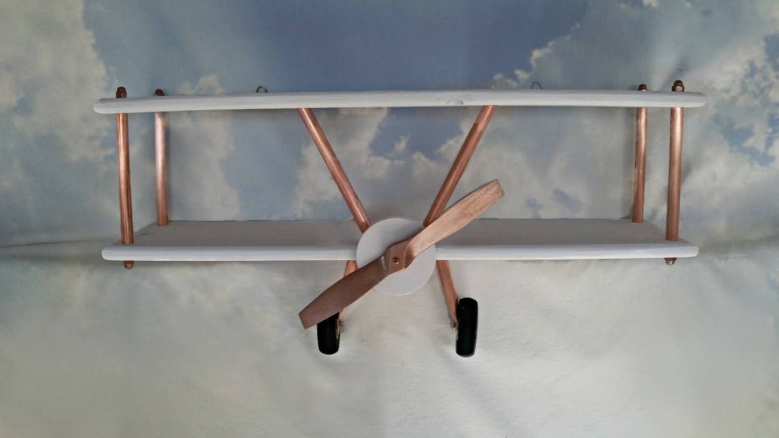 LARGE White Airplane Shelf, Biplane Shelf, White and Copper Airplane ...