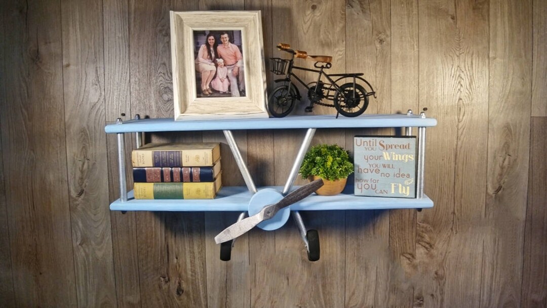 LARGE Airplane Shelf, Airplane Decor, Wooden Airplane, Blue Airplane ...