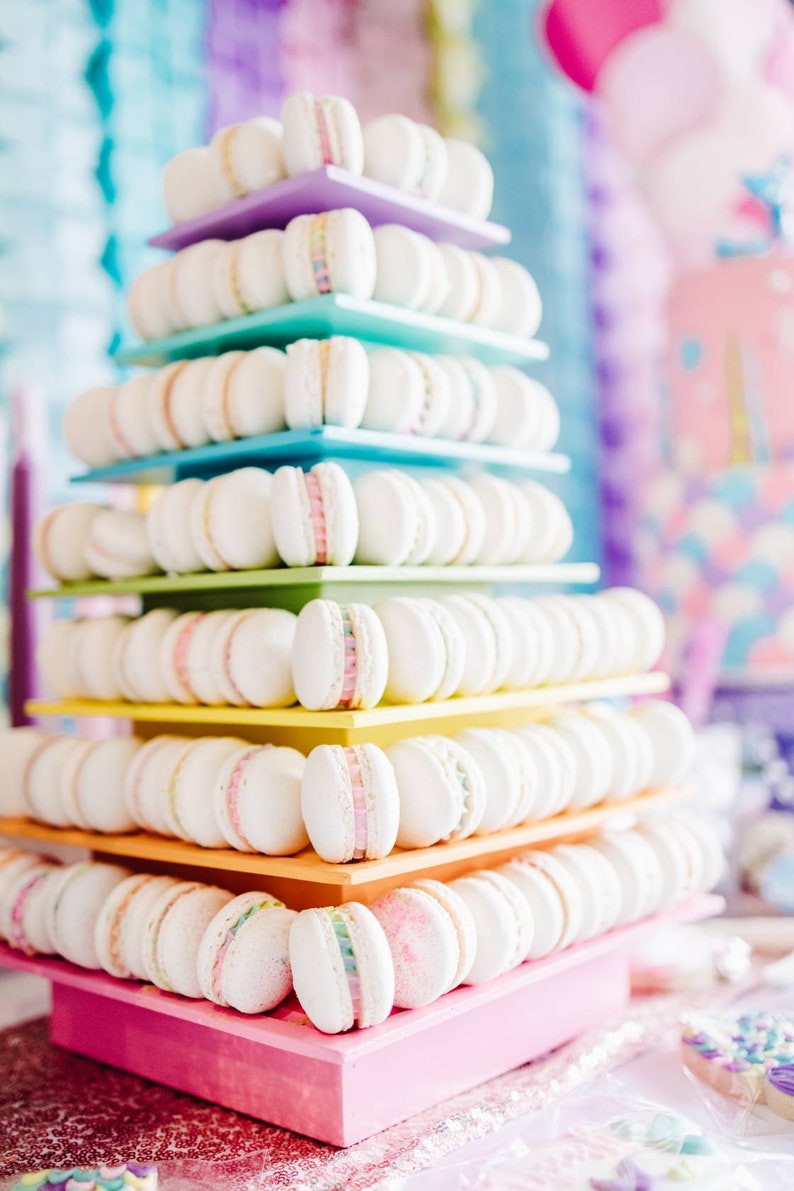 Square Macaron Tower 5 Tier 7 Tier Rainbow Tower Macaroon | Etsy