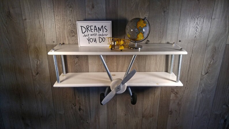 LARGE White Airplane Shelf, Biplane Shelf, White and Copper Airplane ...