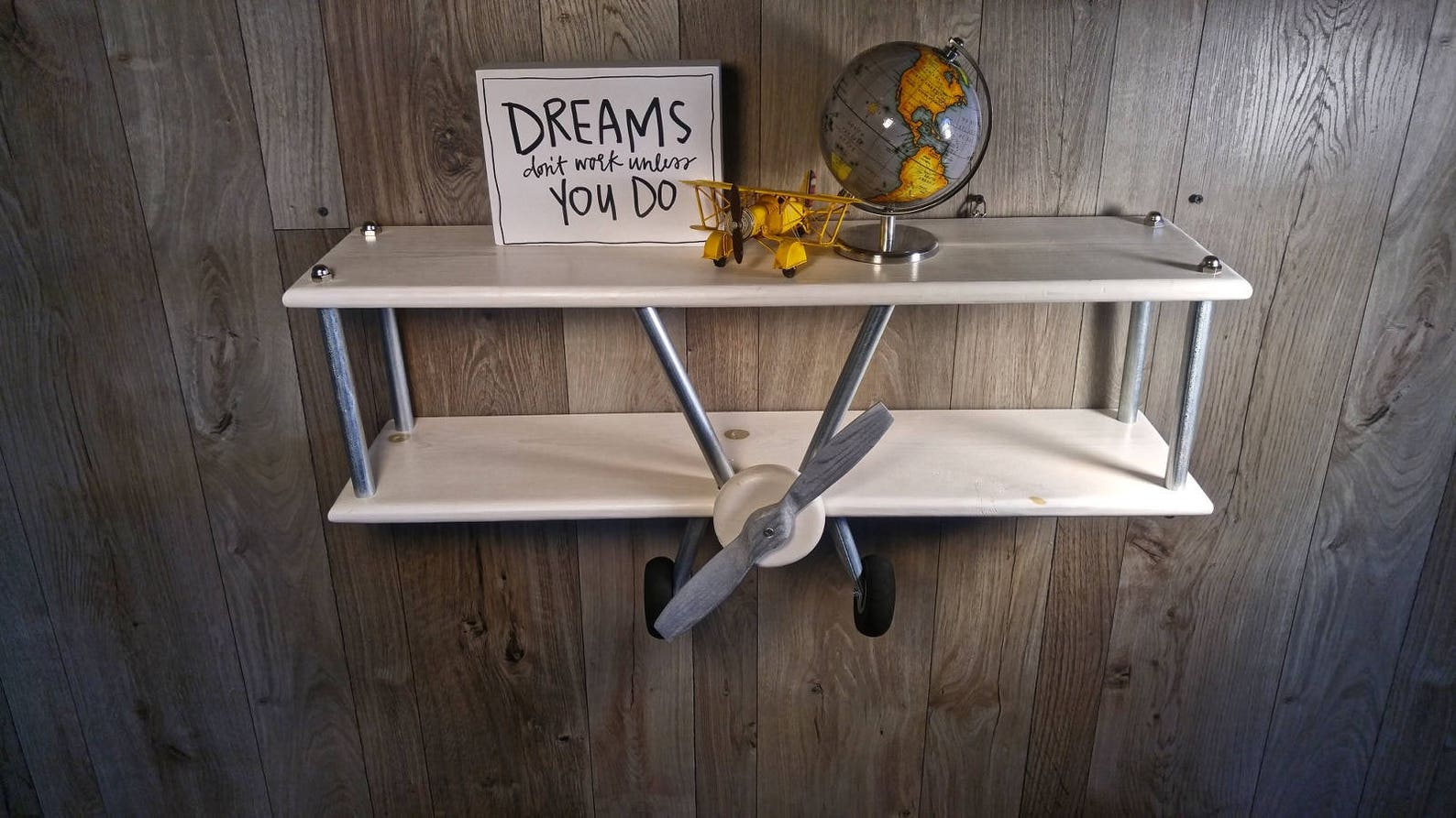 LARGE White Airplane Shelf, Biplane Shelf, White and Copper Airplane ...
